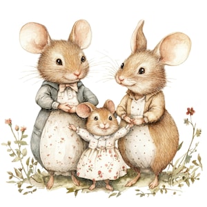 15 Mouse Family Clipart L Vintage Style Illustration L JPG Digital ...