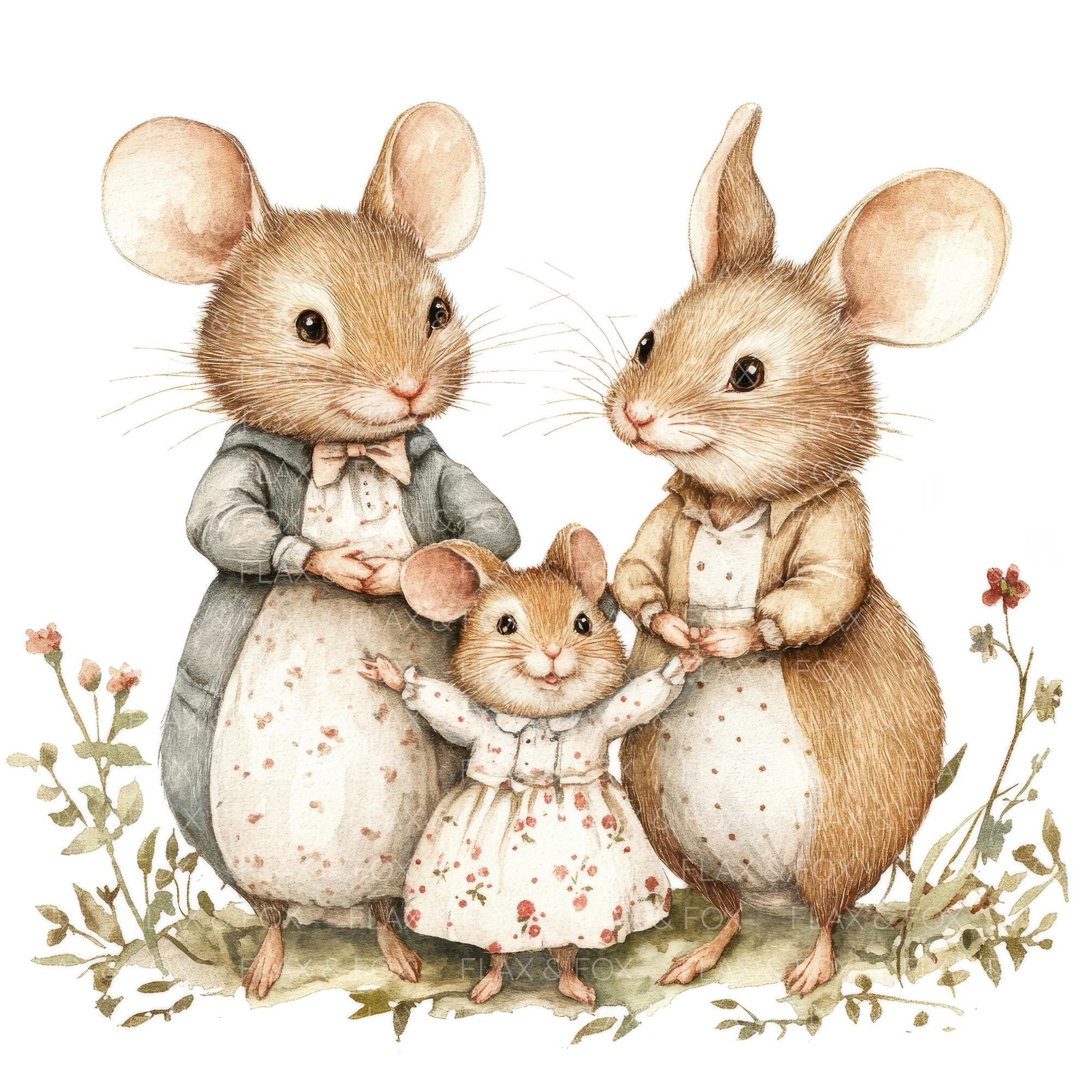15 Mouse Family Clipart L Vintage Style Illustration L JPG Digital ...