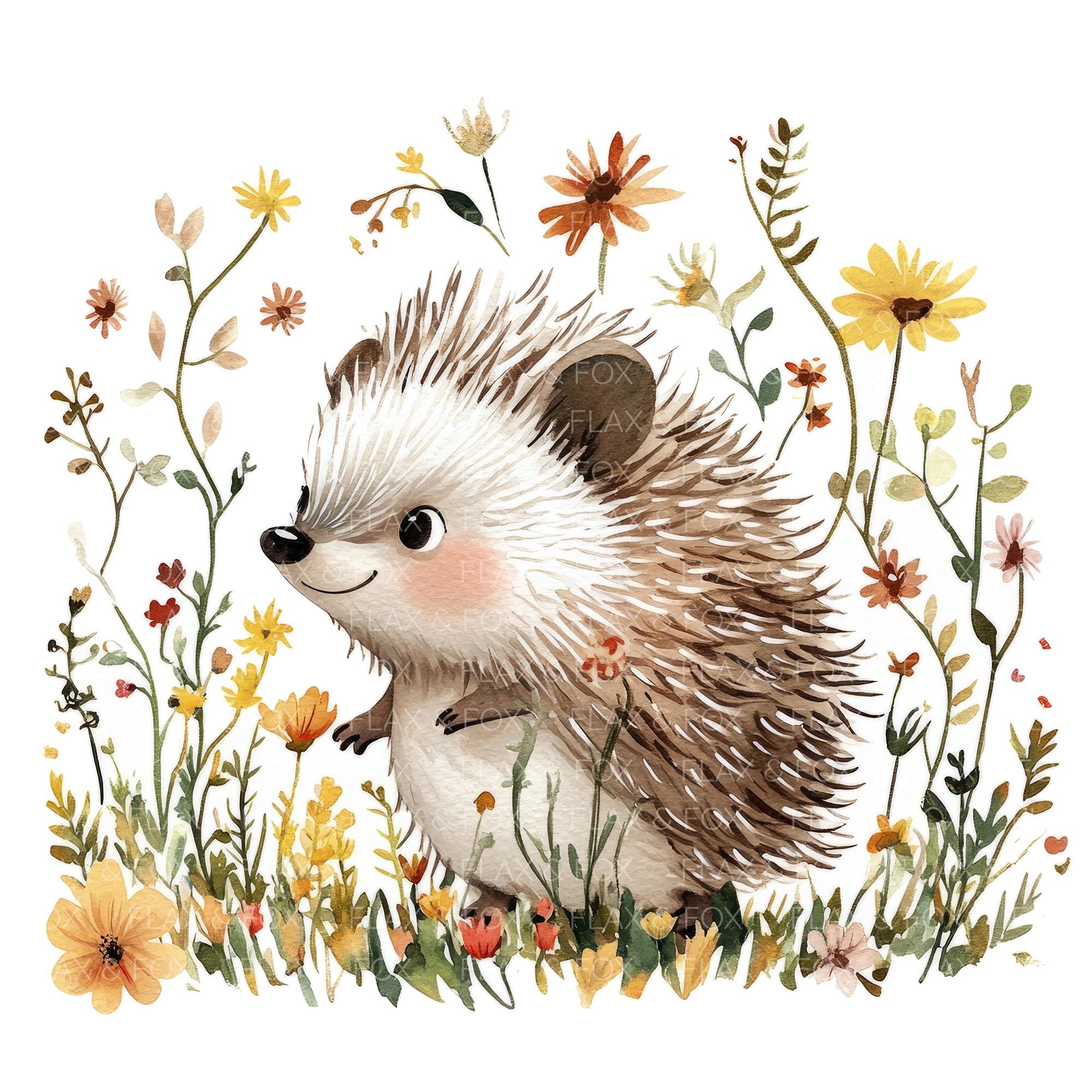 18 Cute Hedgehog Clipart L Little Floral Hedgehog L JPG Digital ...