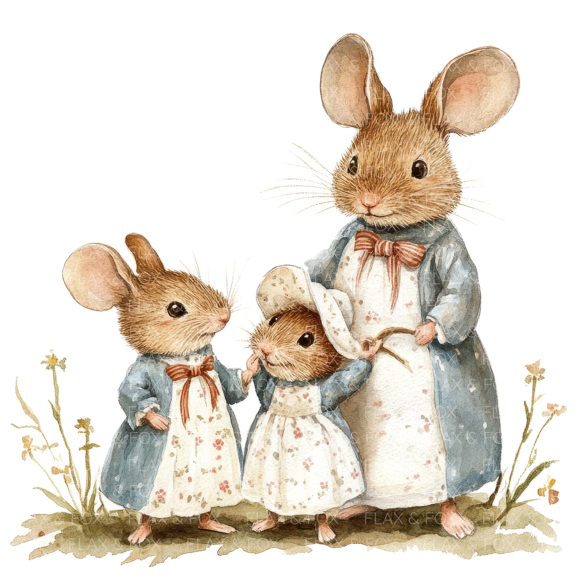 15 Mouse Family Clipart L Vintage Style Illustration L JPG Digital ...