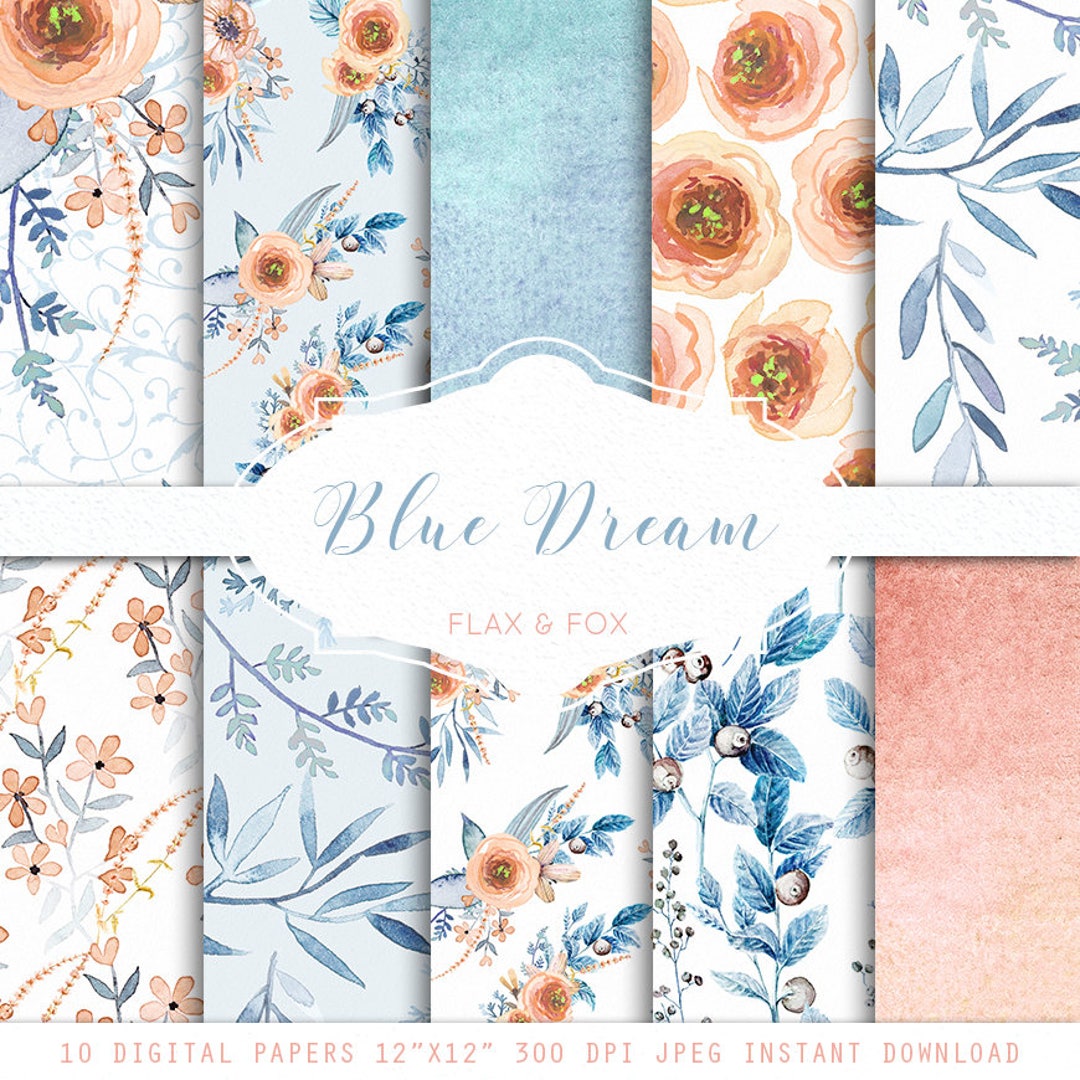 Blue Dream Digital Paper Flower Digital Paper, Wedding Floral, Patterns ...