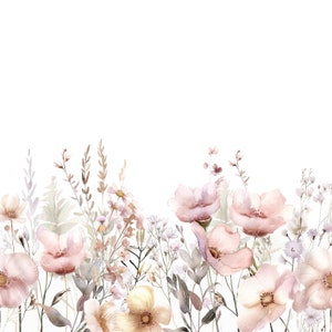 10 Pastel Flowers Clipart L Soft Meadow Flowers Border L JPG Digital ...