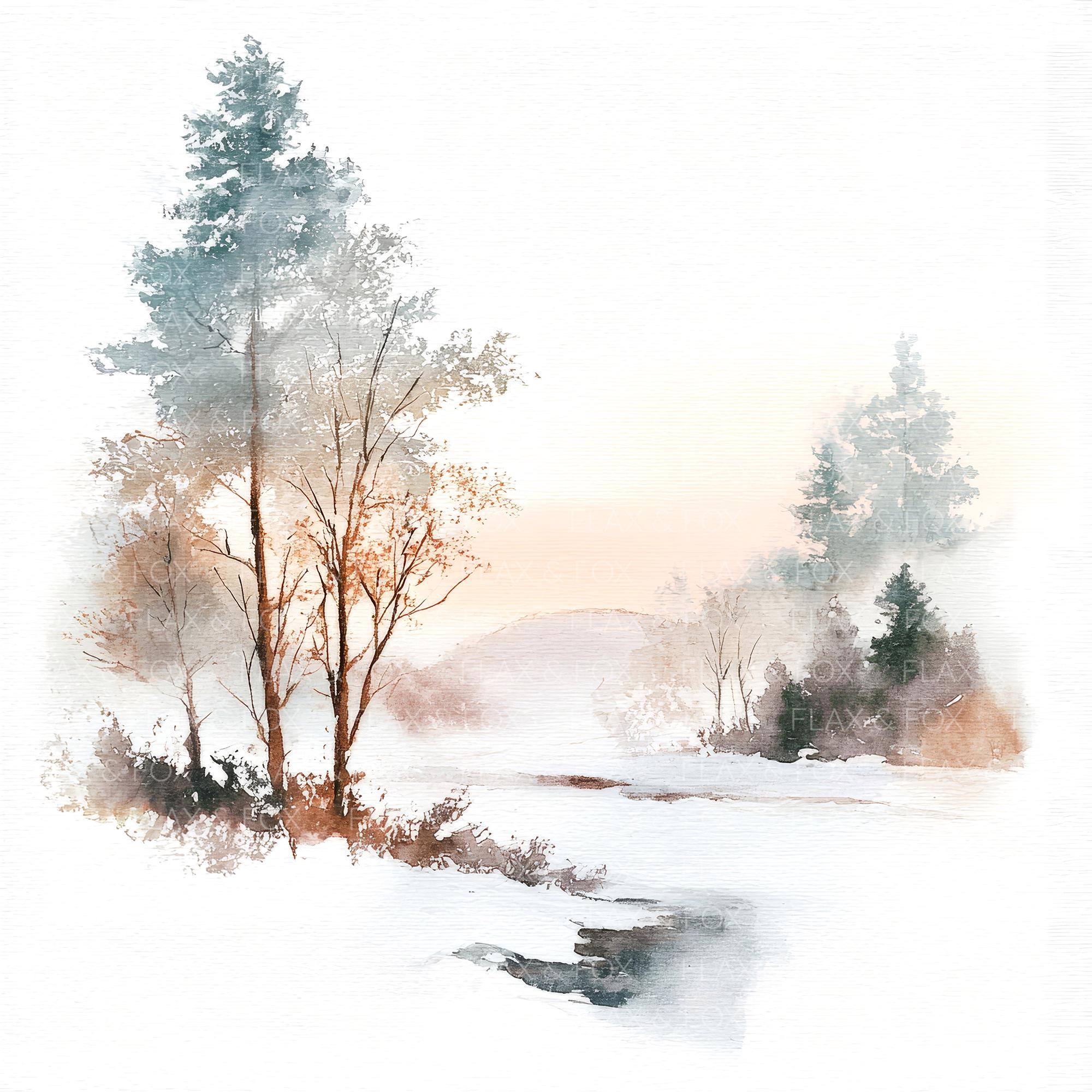 19 Winter Forest Landscape Clipart L Sunset Winter L JPG Digital ...