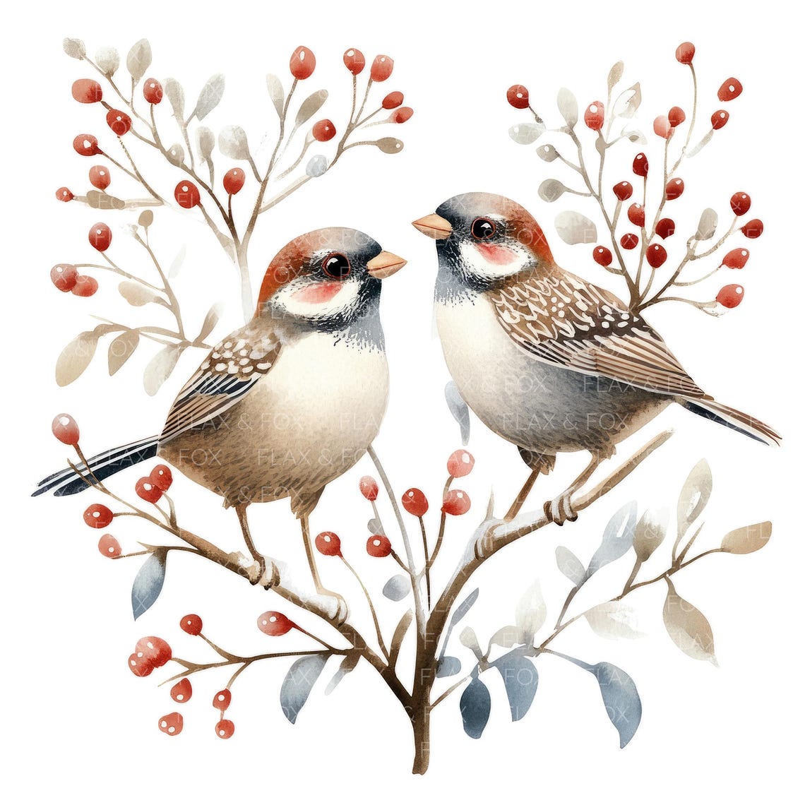 10 Two Sparrows Scandinavian Folk Clipart L Christmas Card Decor L JPG ...