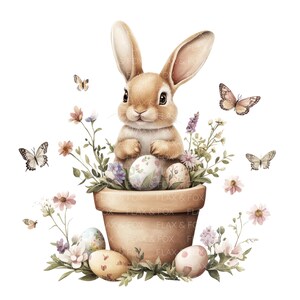 12 Easter Bunny Clipart L Cute Baby Bunny Flowers L JPG Digital ...