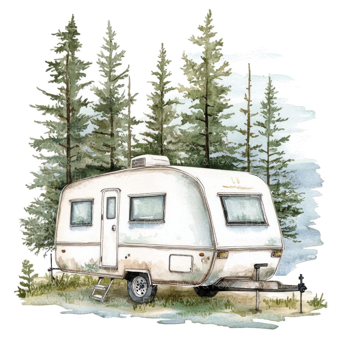 15 Camping Trailer Clipart L Traveling Adventure Trees L JPG Digital ...
