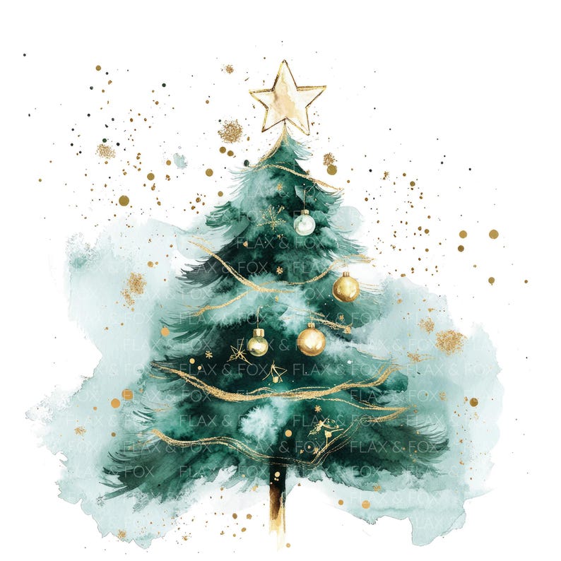 10 Christmas Tree Clipart L Evergreen Xmas Decor L JPG Digital Download ...