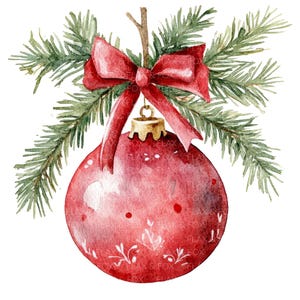 12 Red Bauble Christmas Decor Clipart L Xmas Card L JPG Digital ...