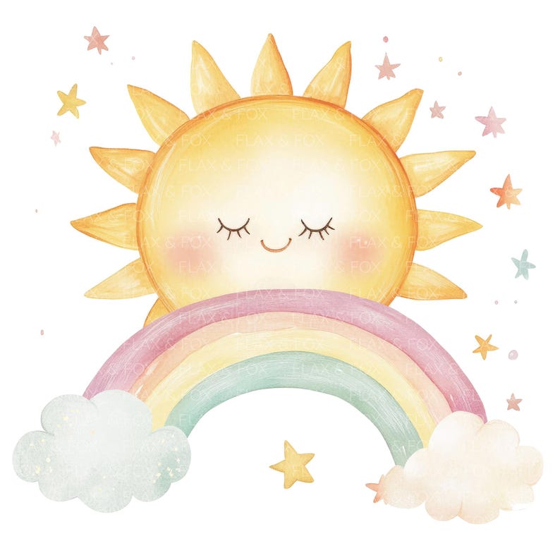 17 Cute Sun Over Rainbow Clipart L Baby Nursery L JPG Digital Download ...