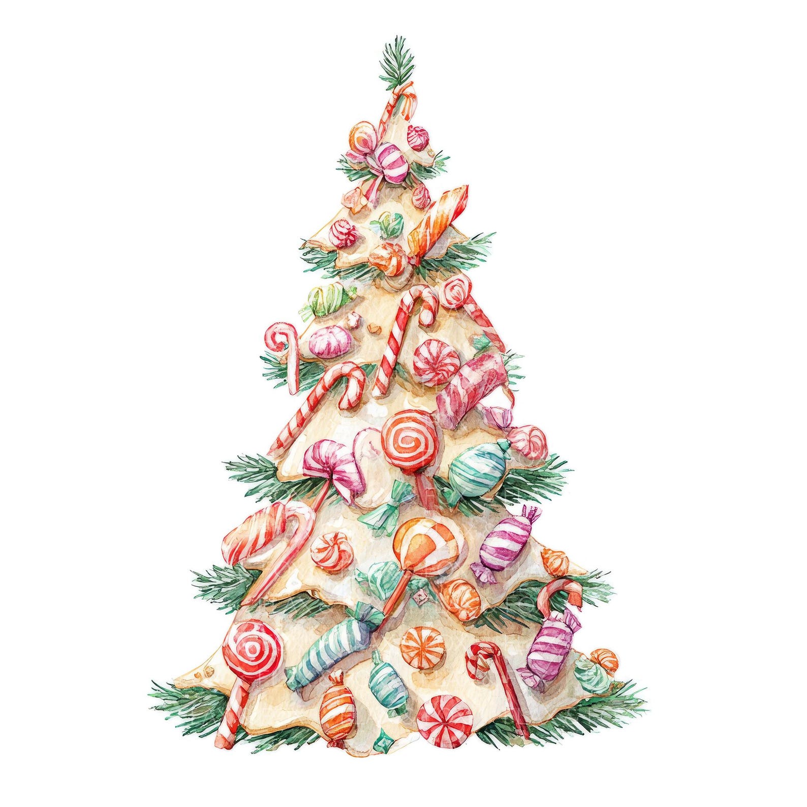 24 Candy Christmas Tree Clipart L Evergreen Xmas Decor L JPG Digital ...