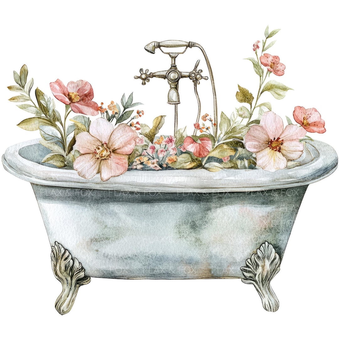 12 Floral Bathtub Clipart L Floral Bath L JPG Digital Download L ...