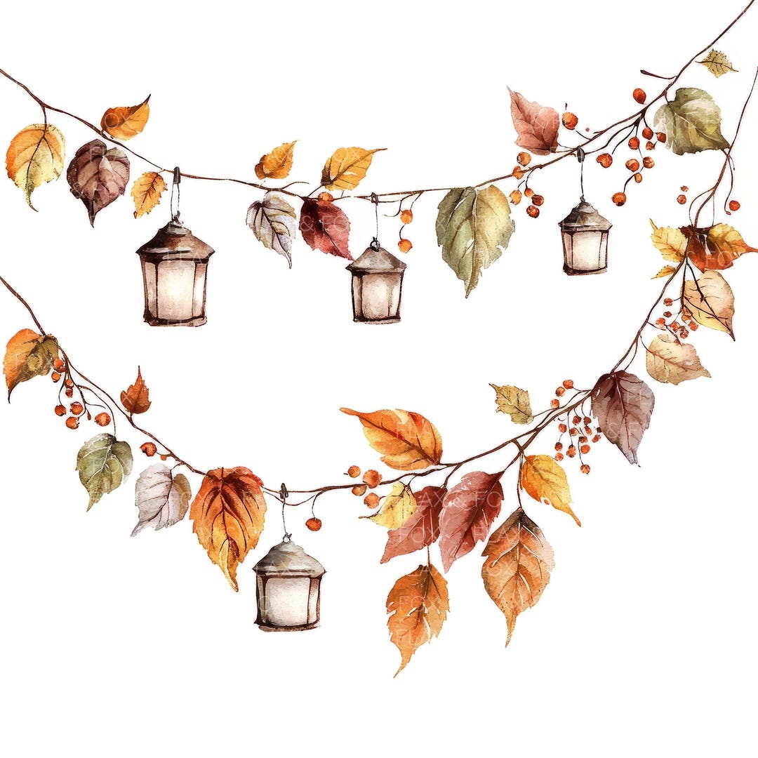18 Autumn Bunting Clipart L Fall Leaves Garland L JPG Digital Download ...