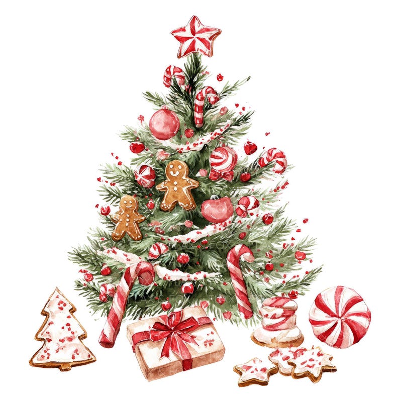 28 Candy Christmas Tree Clipart L Evergreen Xmas Decor L JPG Digital ...