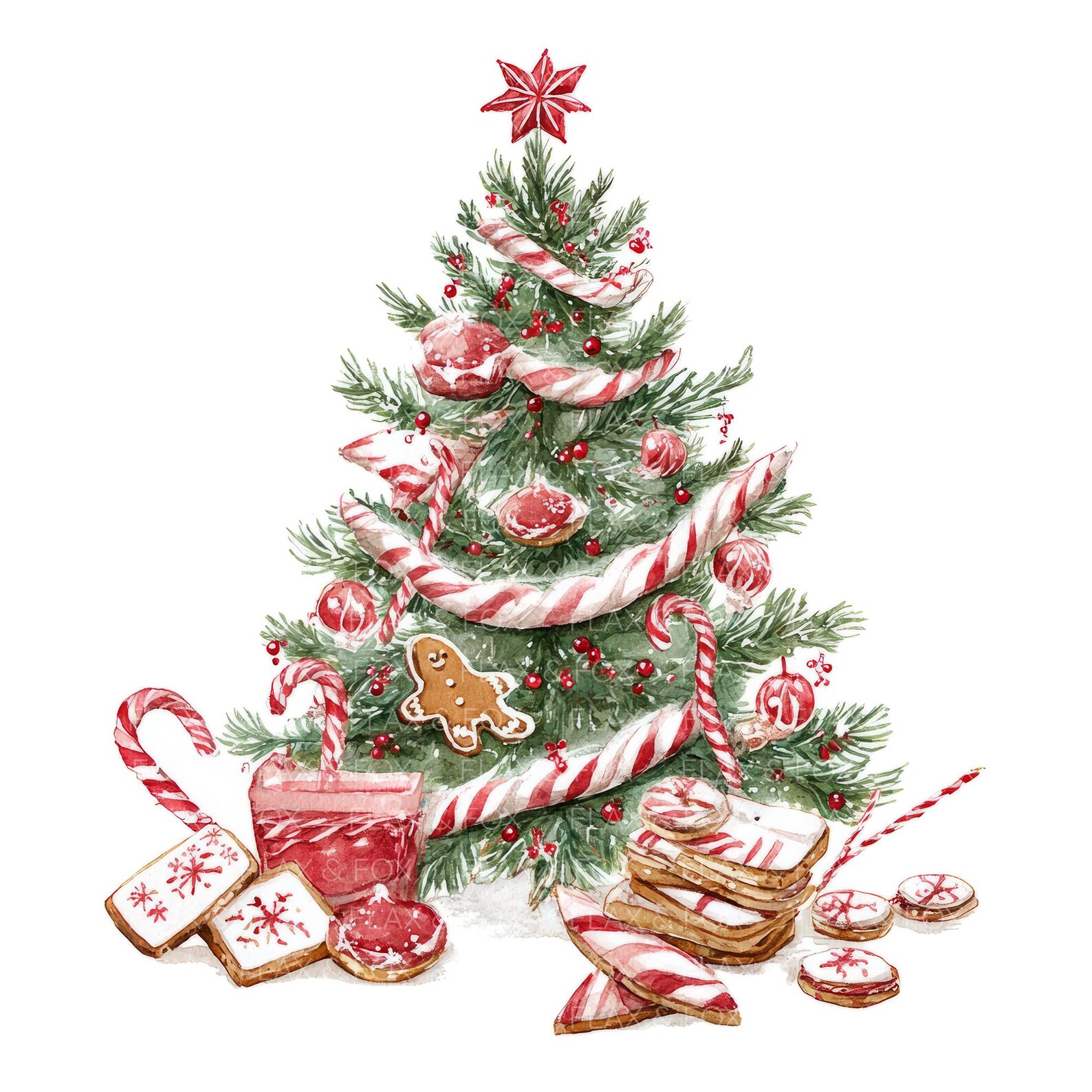 28 Candy Christmas Tree Clipart L Evergreen Xmas Decor L JPG Digital ...