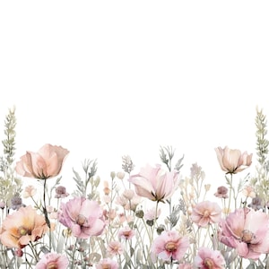 10 Pastel Flowers Clipart L Soft Meadow Flowers Border L JPG Digital ...