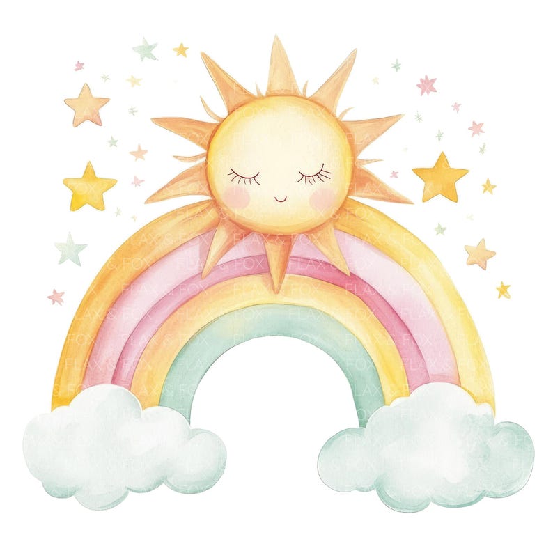 17 Cute Sun Over Rainbow Clipart L Baby Nursery L JPG Digital Download ...