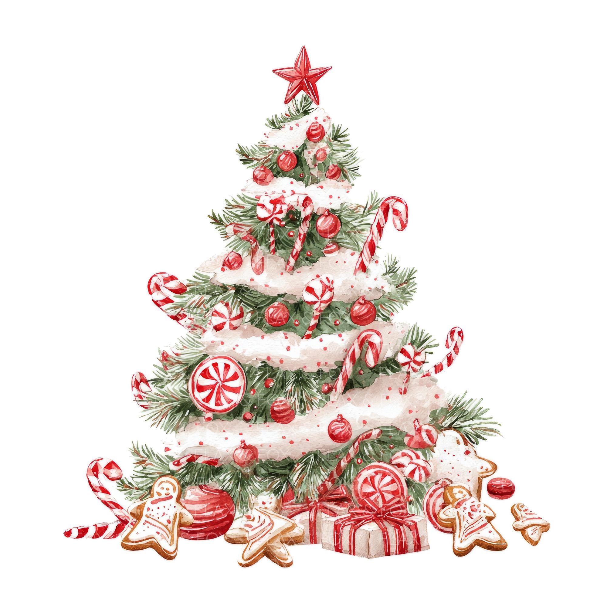 28 Candy Christmas Tree Clipart L Evergreen Xmas Decor L JPG Digital ...