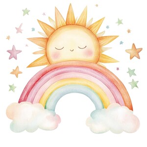 17 Cute Sun Over Rainbow Clipart L Baby Nursery L JPG Digital Download ...