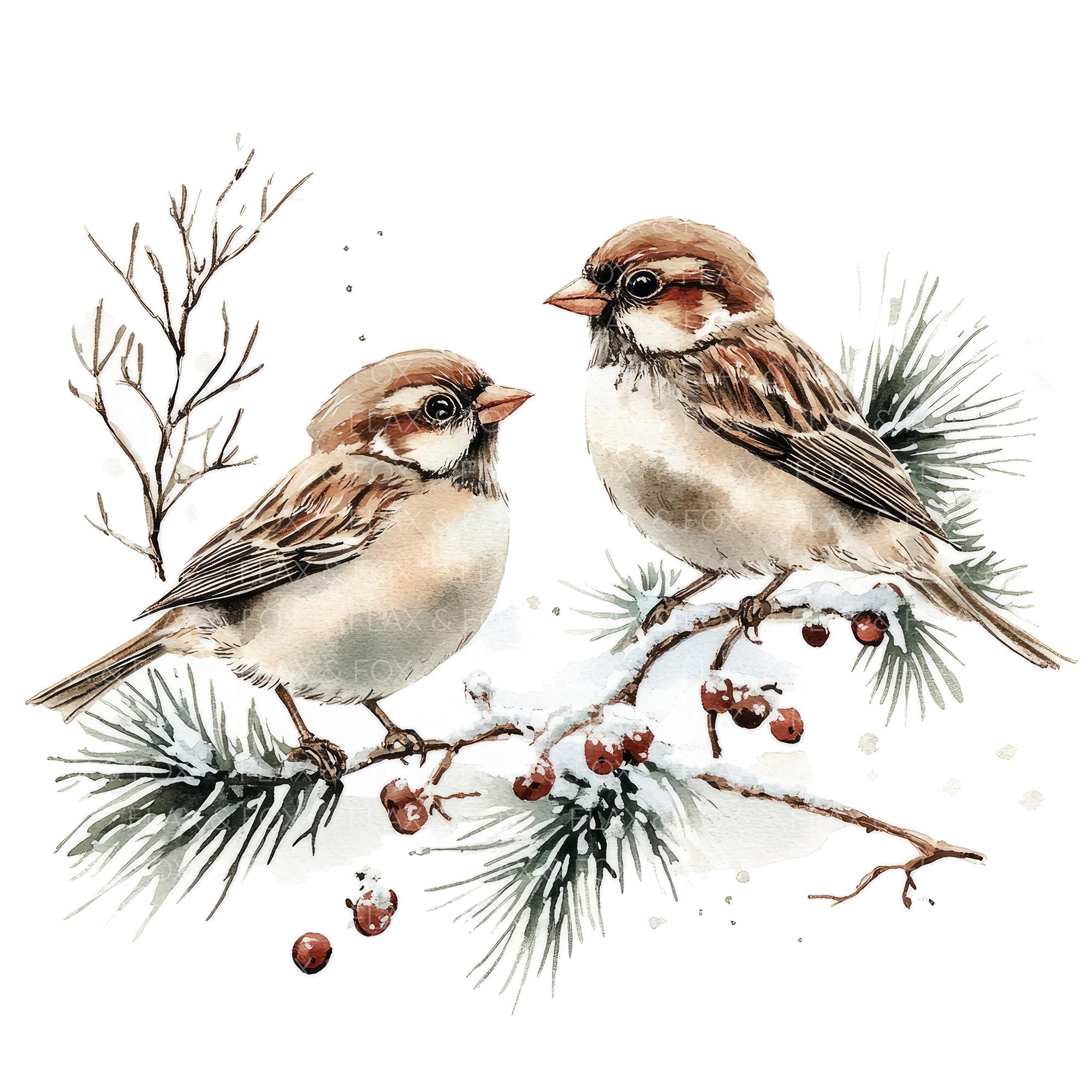 10 Winter Birds Clipart L Two Birds Christmas Card Decor L JPG Digital ...