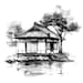 10 Black Ink Japanese House Clipart L Japan Sumi Ink Tree L JPG Digital ...