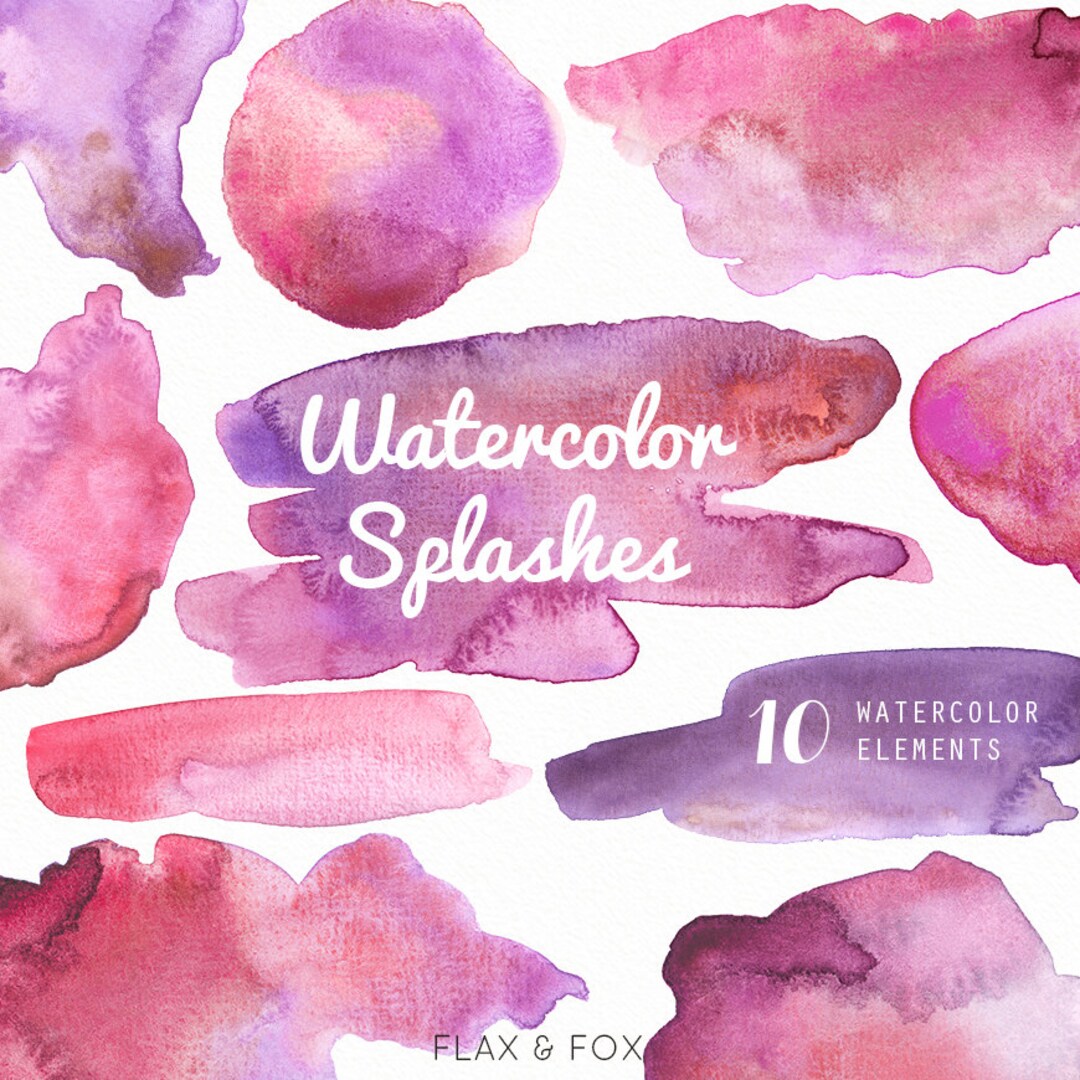 Pink Watercolor Splashes Elements, Hand Painted Clipart, Brush Strokes ...
