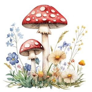 14 Agaric Mushroom Clipart L Forest Floral L JPG Digital Download L Printable Watercolor Clipart ...