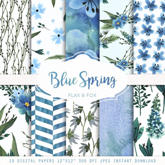 Blue Spring digital paper flower digital paper wedding | Etsy