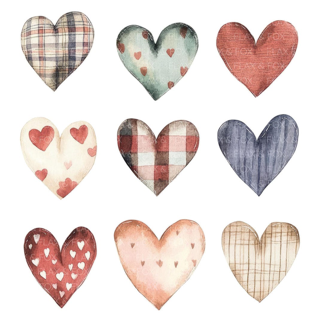 10 Vintage Hearts Clipart L Valentine's Day Card Decor L Love L JPG ...