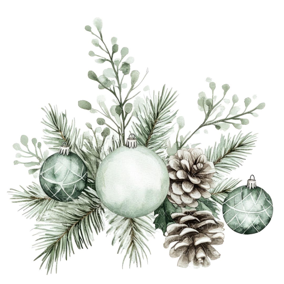 10 Christmas Decor Clipart L Evergreen Xmas Ornament L JPG Digital ...