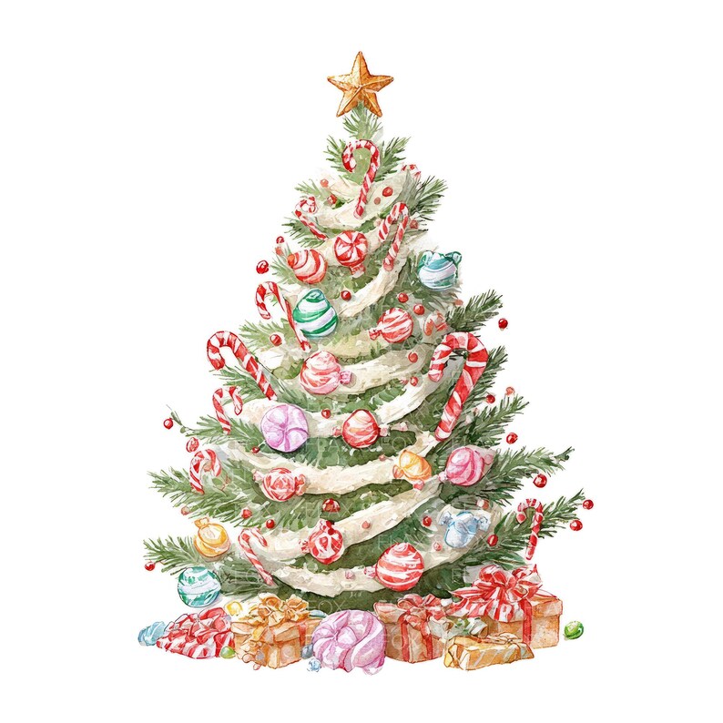 24 Candy Christmas Tree Clipart L Evergreen Xmas Decor L JPG Digital ...