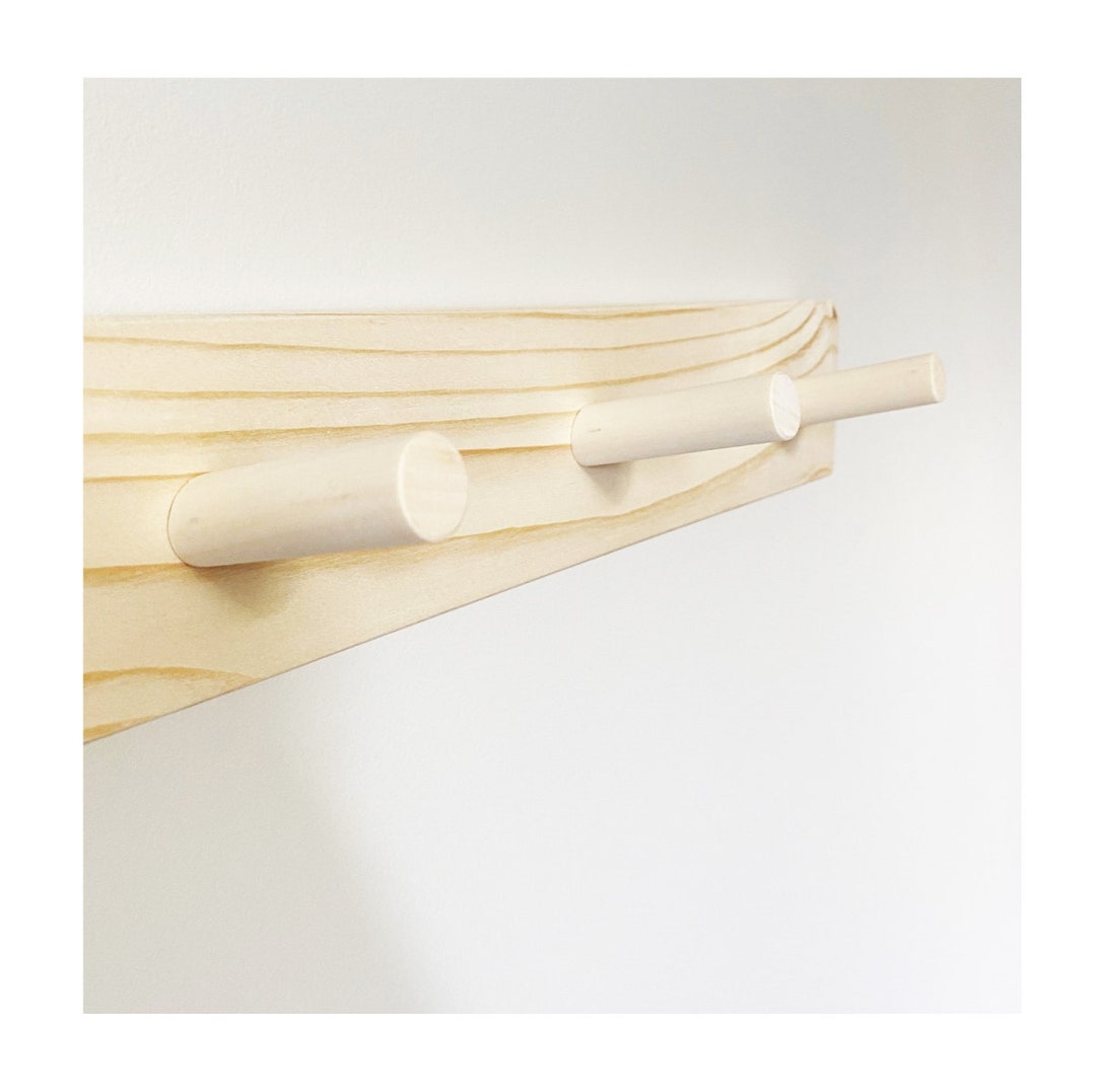 Wooden 4 Pegs Rack, Slanted Hooks, Wall Coat Rack, Wooden Toddler Room ...