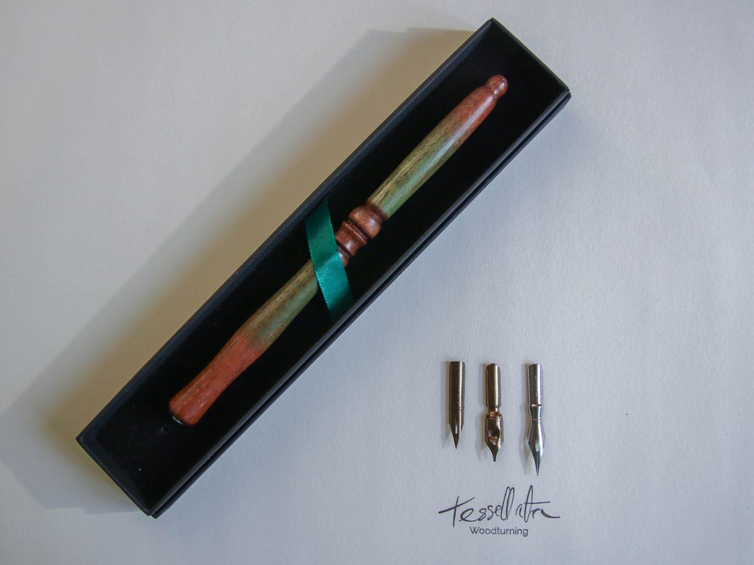 A Calligraphy Ink Pen (dip Pen) Made With Hand-turned Red and Green ...