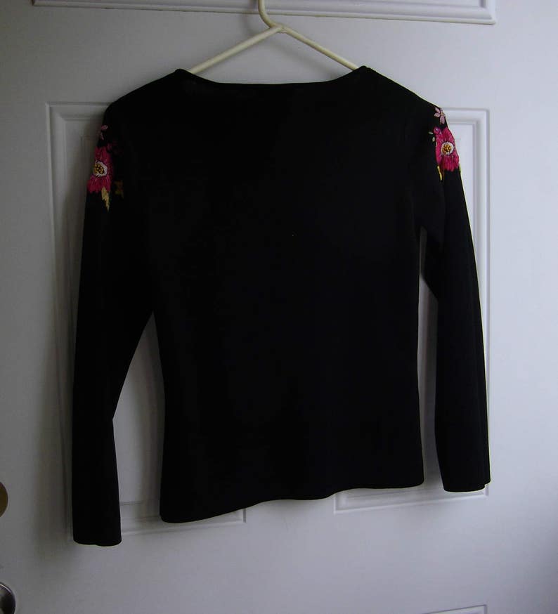 Floral Embroidered Black Top by Carducci, Size Small, Vintage 90's - Etsy