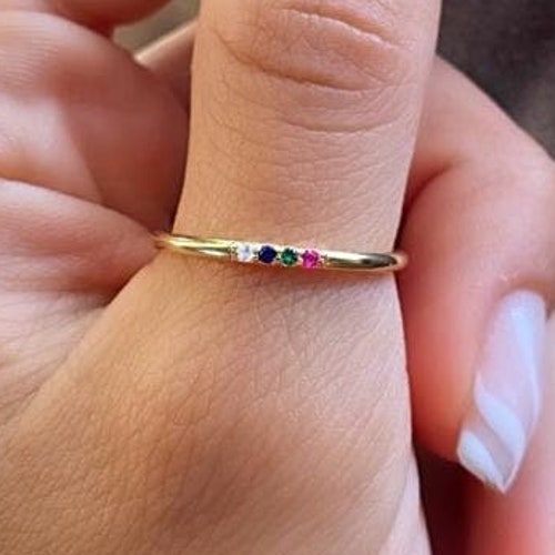 Stackable Birthstone Ring Personalized Silver Ring - Etsy