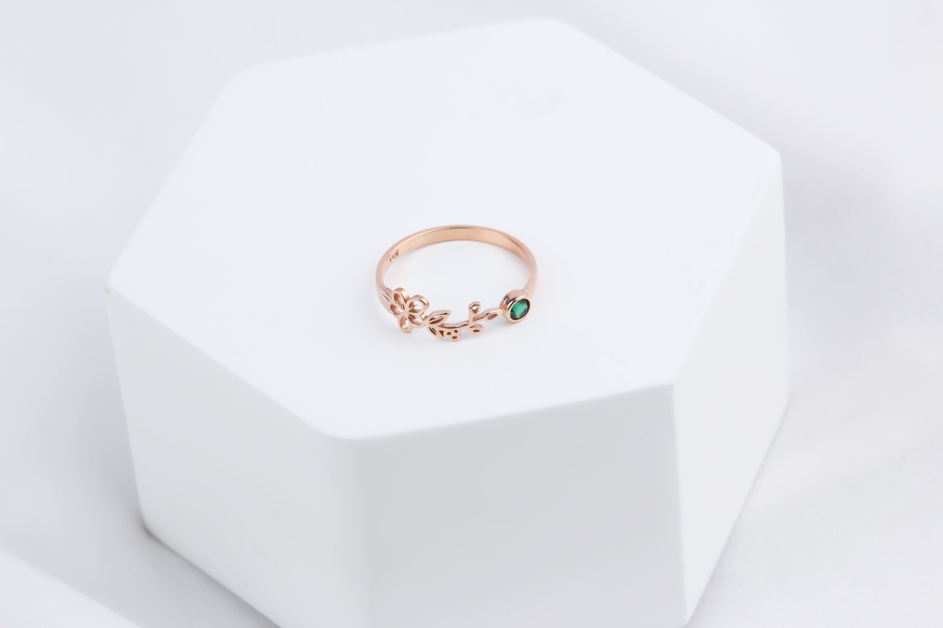 Rose Gold Birth Flower Ring Gold Birthstone Ring Rose Gold - Etsy