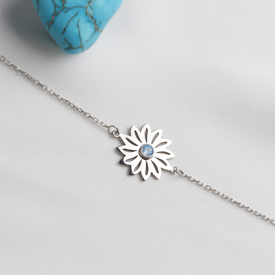 Sterling Silver Birth Flower Bracelet: Personalized Floral Jewelry, 18K ...