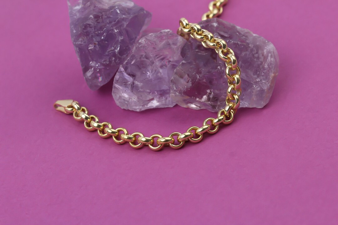 Rolo Chain Bracelet • Gold Round Rolo Chain Bracelet • Sterling Silver ...