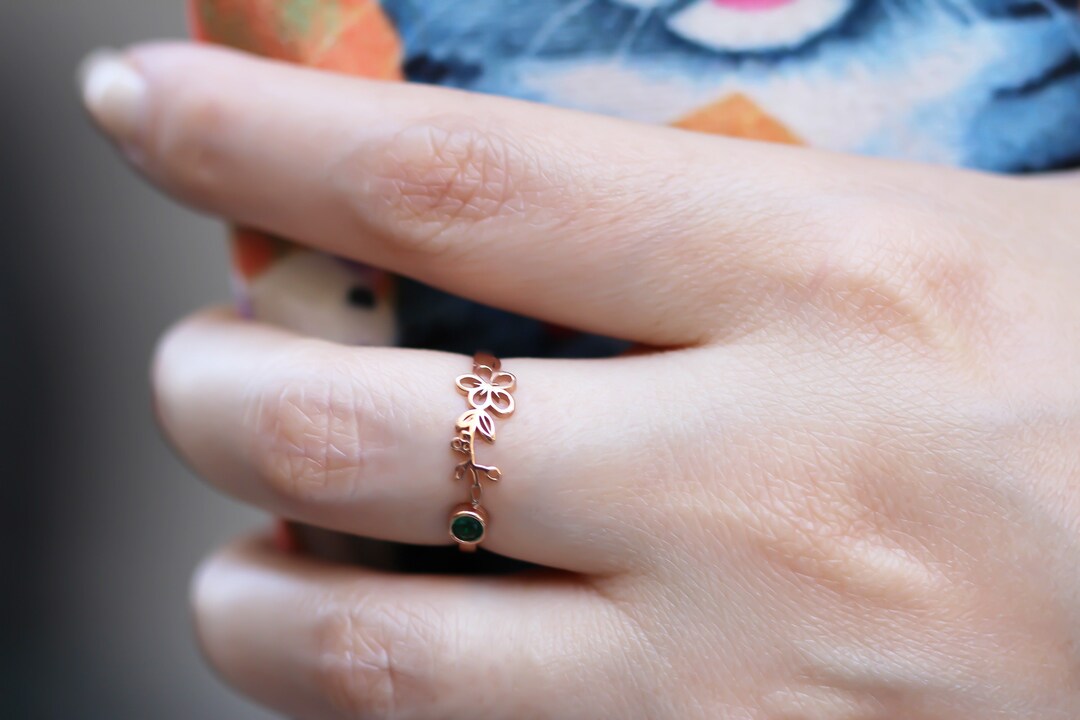 Rose Gold Birth Flower Ring • Gold Birthstone Ring • Rose Gold ...