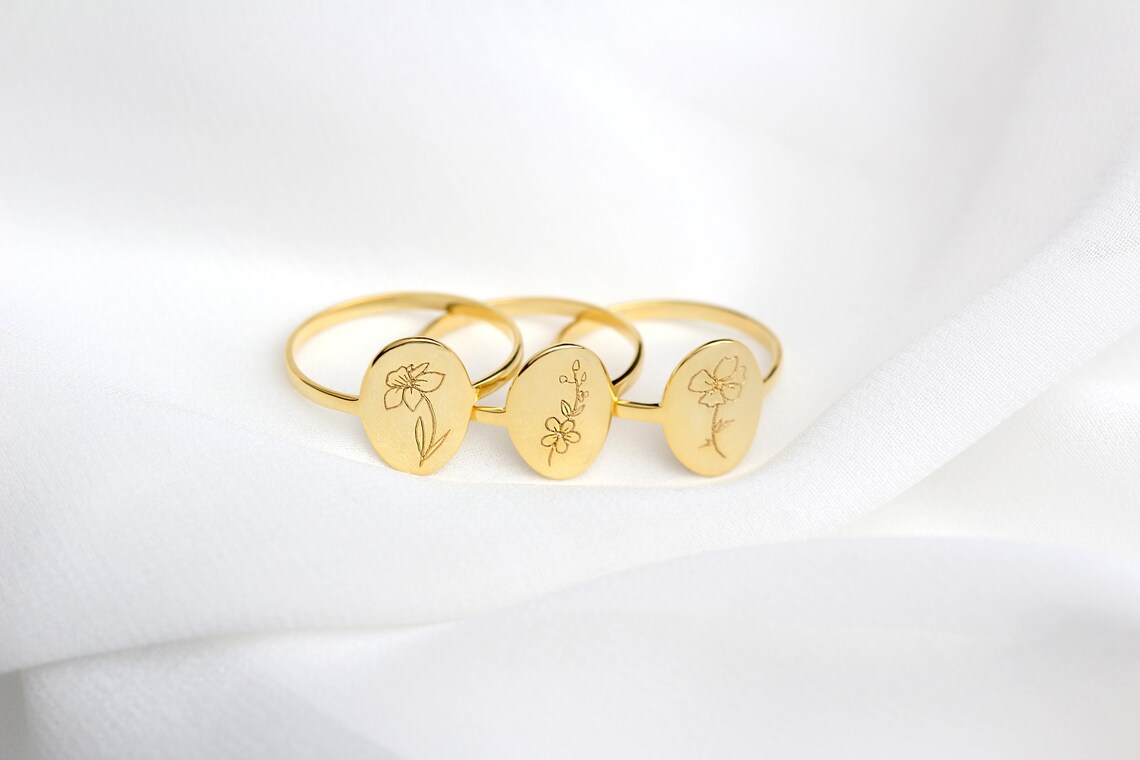 Birth Flower Ring Silver Birth Flower Ring Birth Flower - Etsy