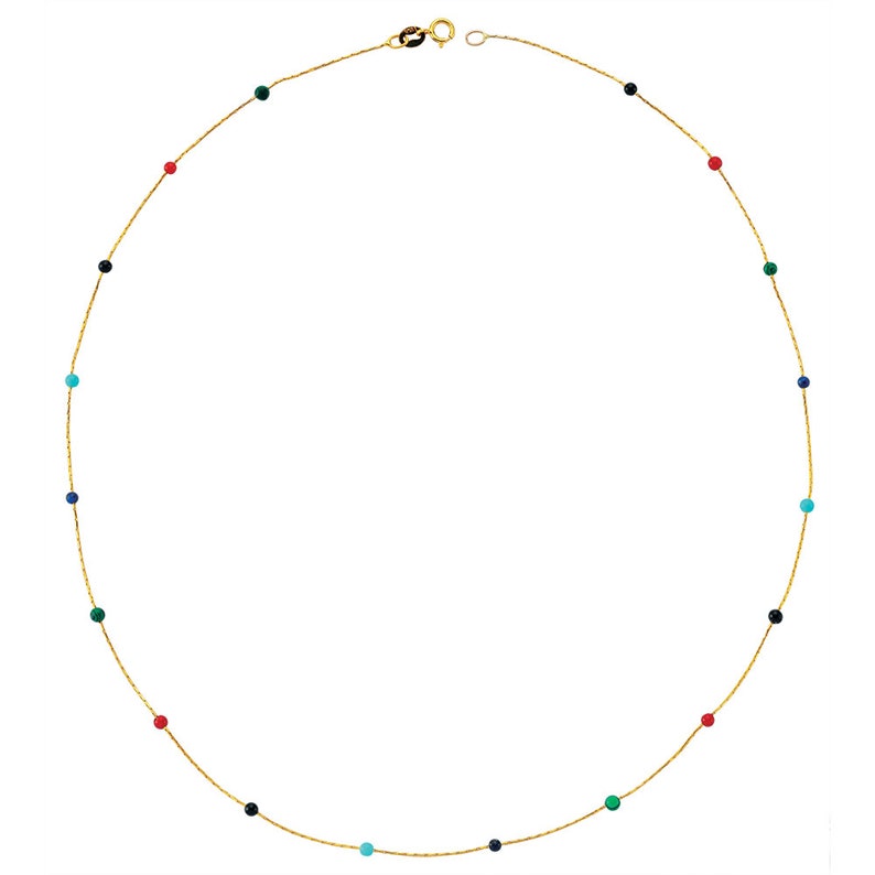 Colored Gold Natural Stone Necklace Row of Natural Stone - Etsy