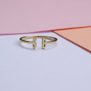 Two Initials Ring • Dainty Silver Ring • Sterling Silver Ring • Couple ...