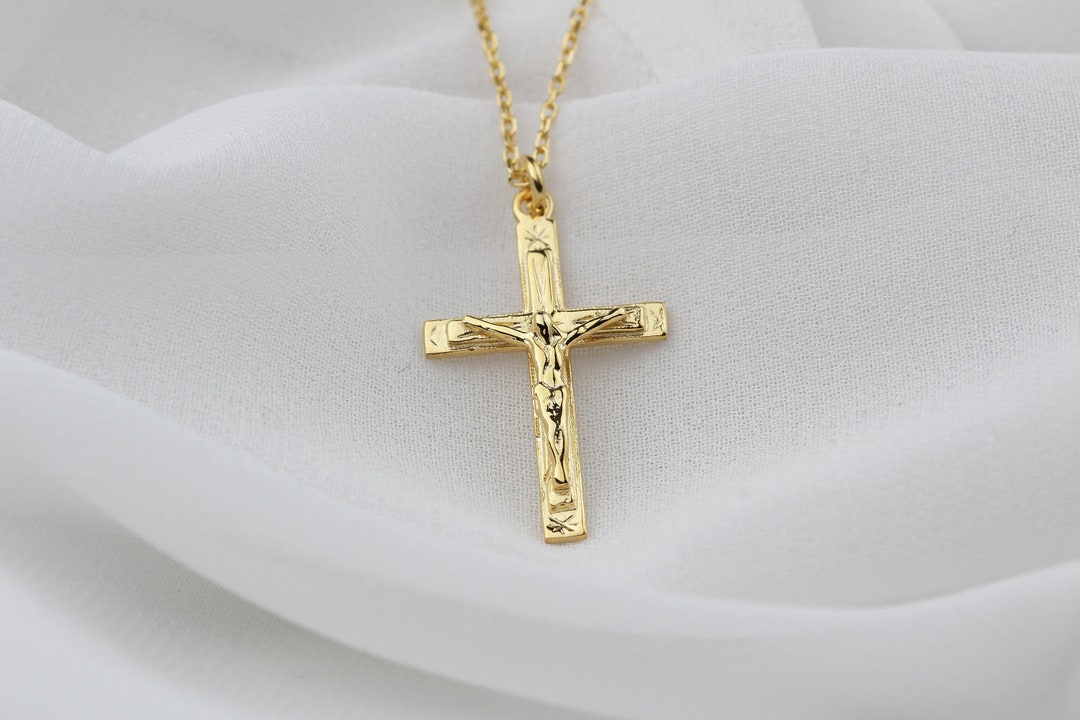 Gold Cross Necklace: 18K Gold Dainty Christian Crucifix - Etsy