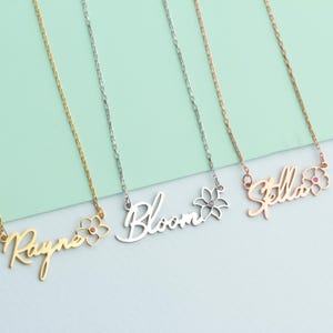 Personalized Birth Flower Name Necklace: Sterling Silver Custom Jewelry ...
