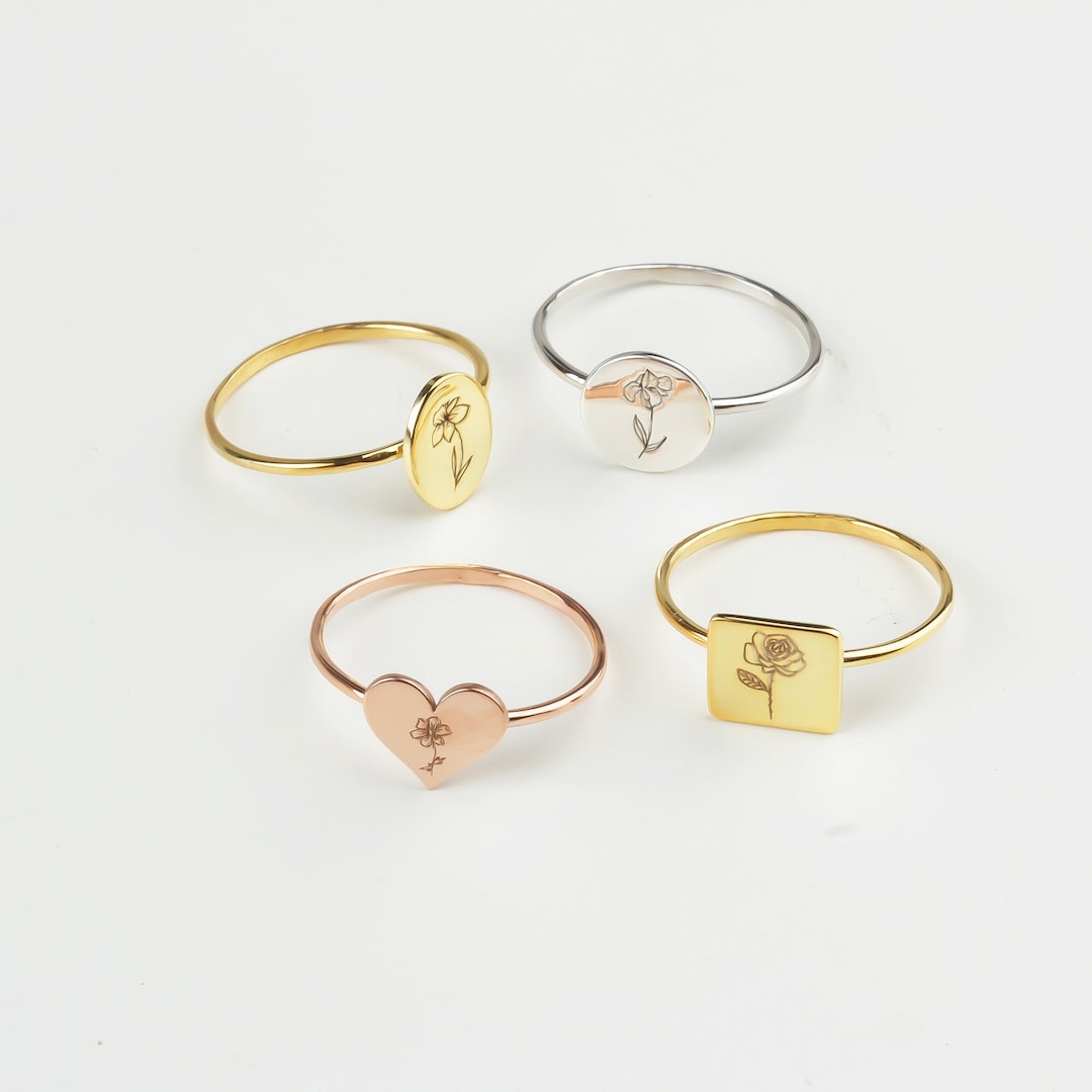 Birth Flower Ring Silver Flower Ring Personalized Flower Ring Birth ...