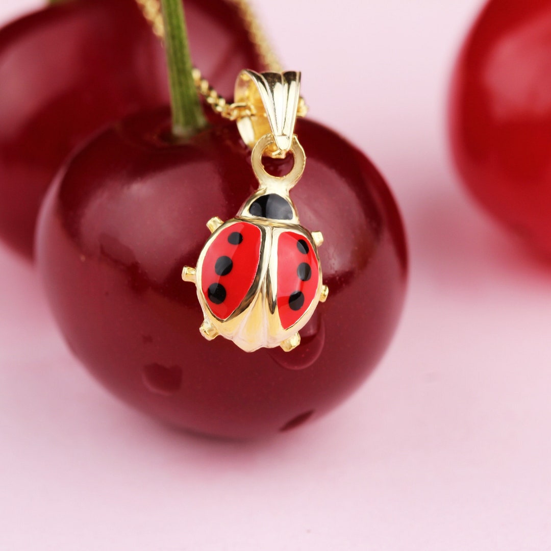 18K Gold Ladybug Necklace: Minimal Enamel Pendant Jewelry - Etsy