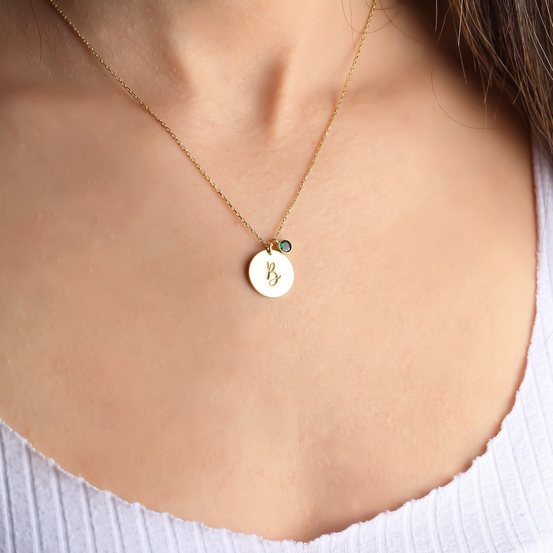 Birthstone Initial Necklace Birthstone Necklace Custom - Etsy