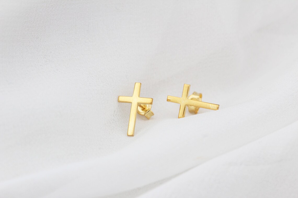 Tiny Cross Stud Earrings Sterling Silver Cross Earrings | Etsy
