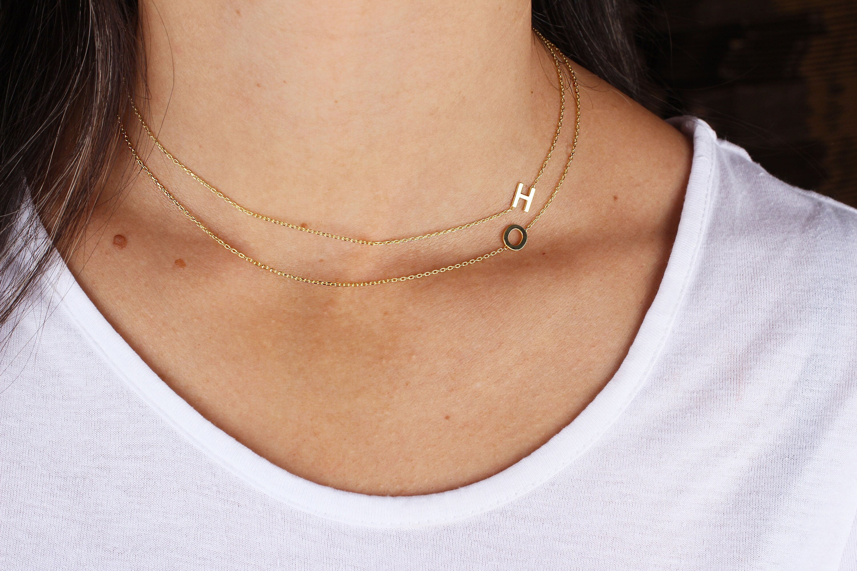 Two Initial Necklace Couple Letter Necklace Custom Sideway - Etsy