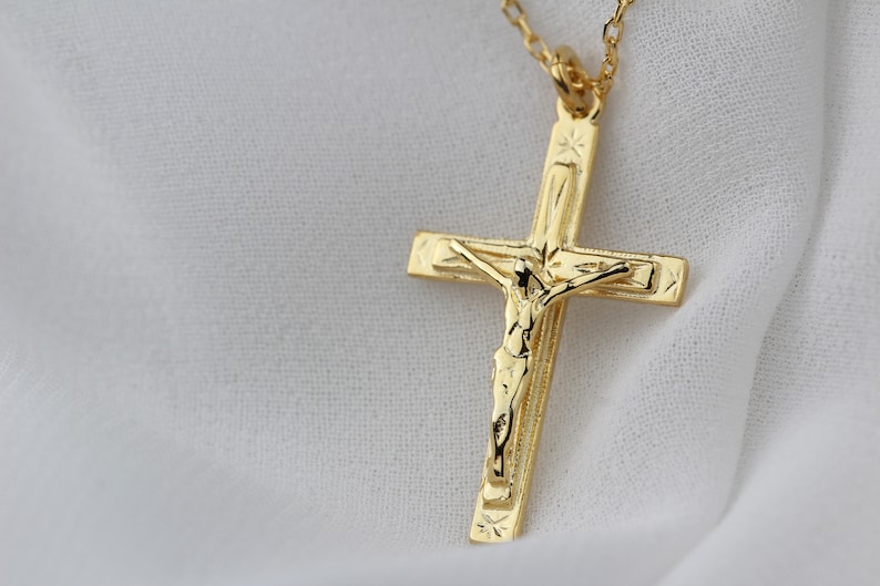 Gold Cross Necklace: 18K Gold Dainty Christian Crucifix - Etsy