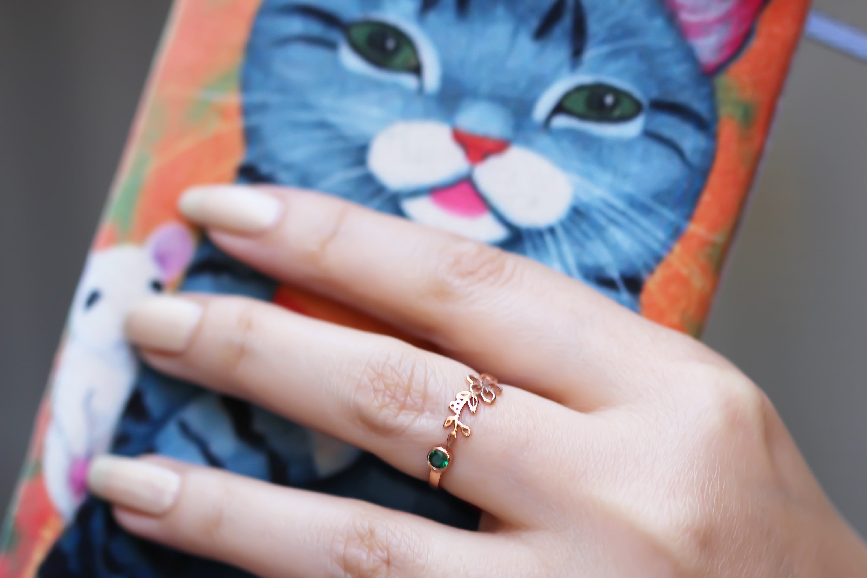 Rose Gold Birth Flower Ring Gold Birthstone Ring Rose Gold - Etsy